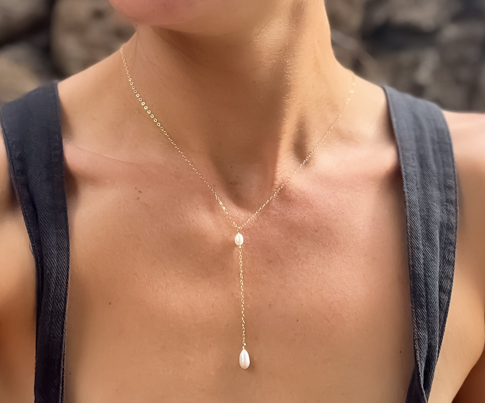 Teardrop Lariat Necklace - Pearl Necklace | Leighton Lam