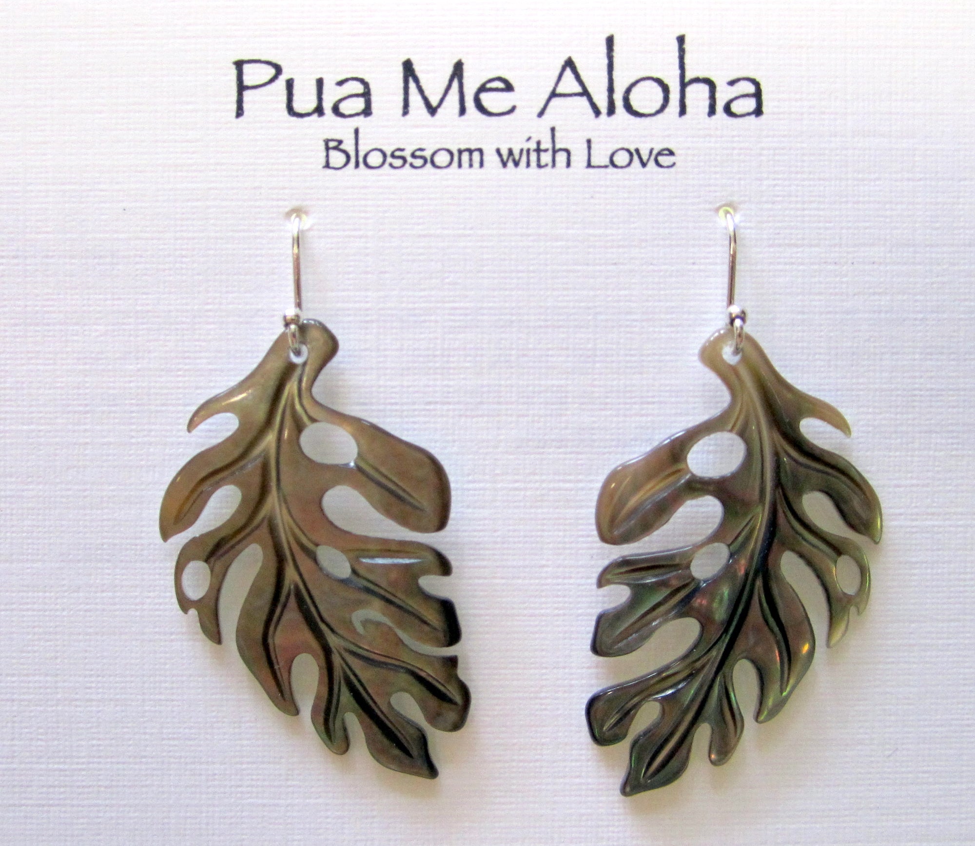 Carved Monstera Earrings - Pearl Earrings Hawaii